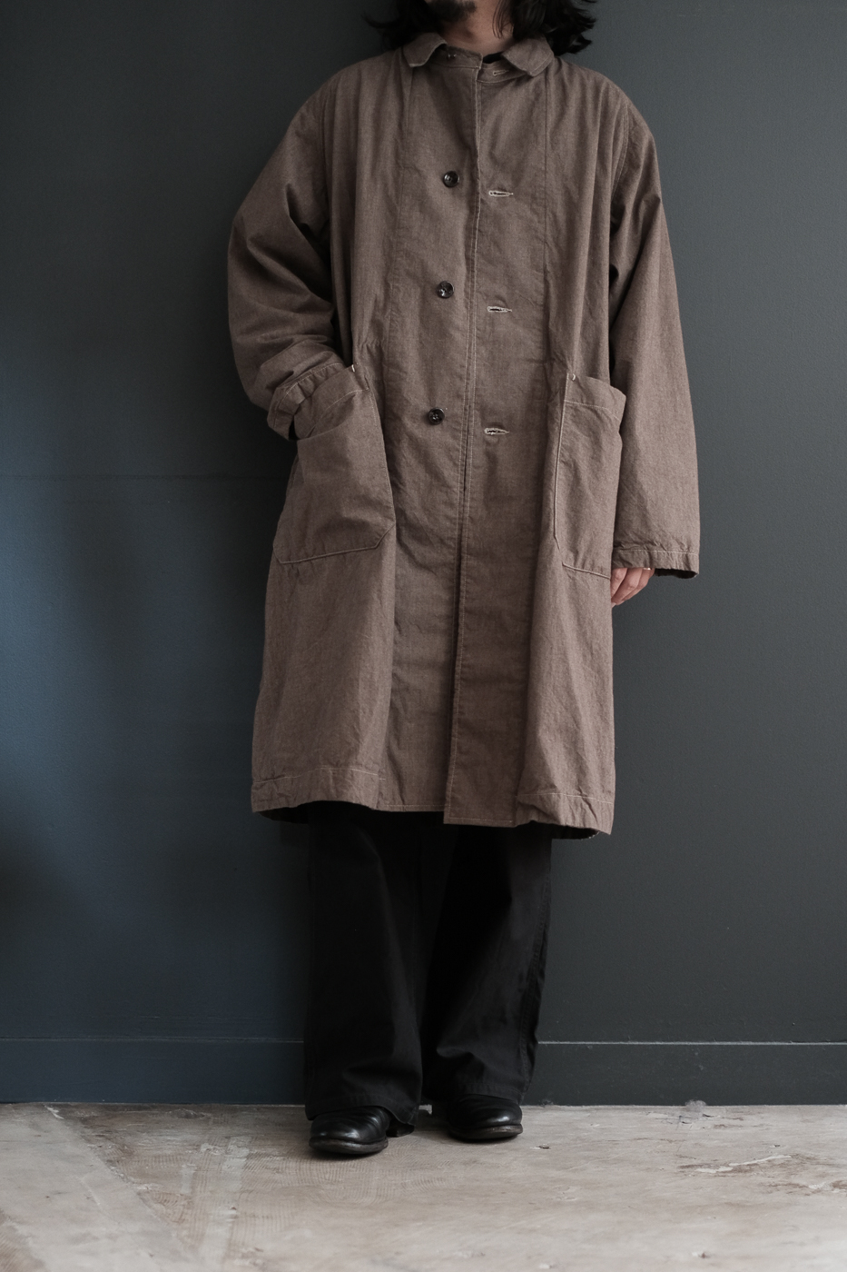 Raglan over coat (Buff cloth cotton) col.brush brown | Re;li